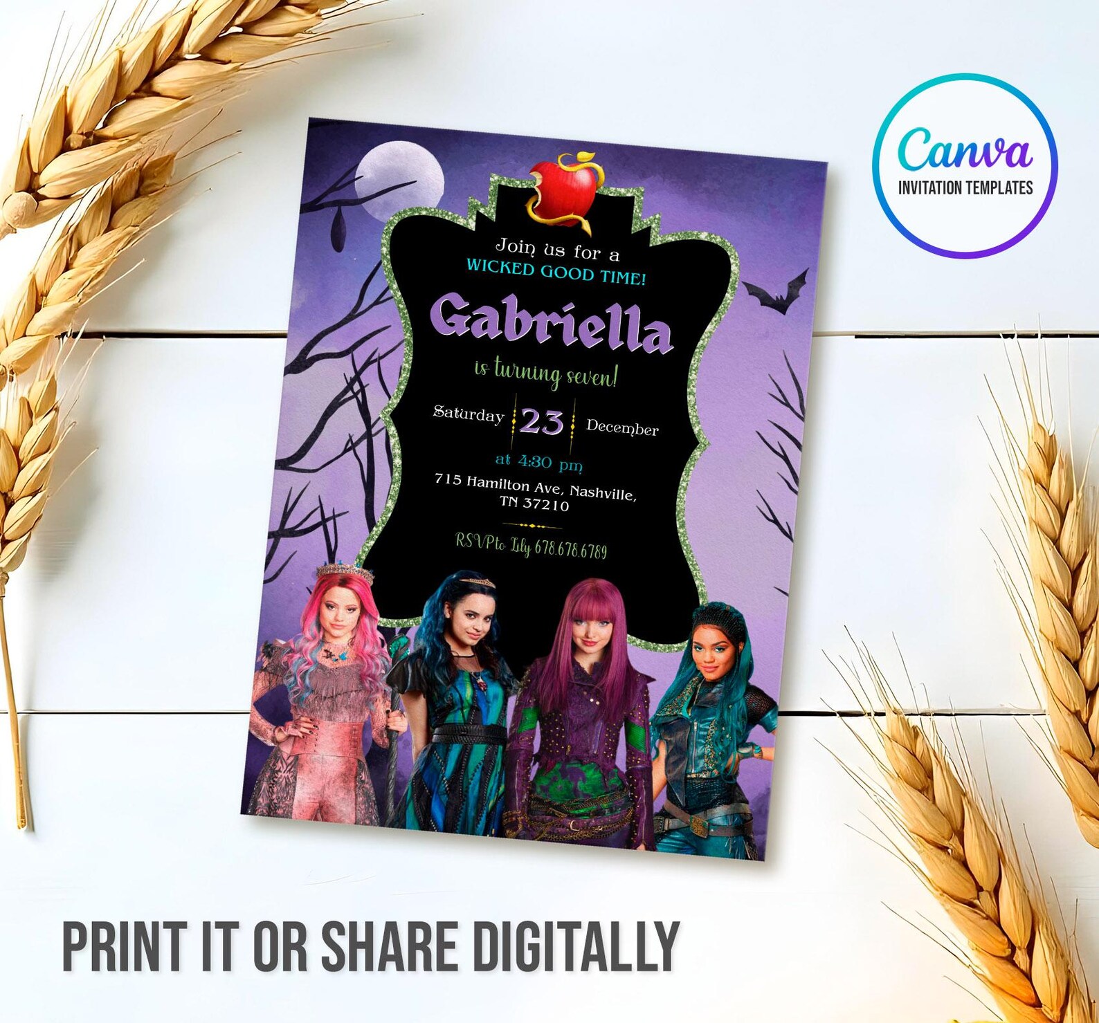 Descendants Invitation, Printable Editable Descendants Birthday Invite ...