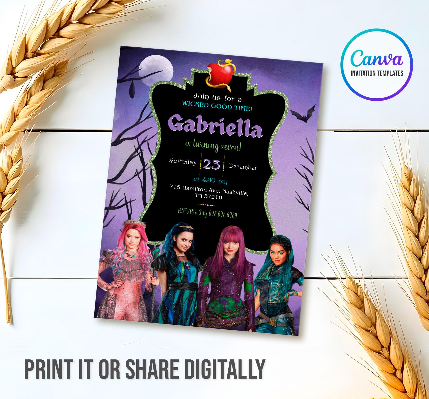 Descendants Invitation, Printable Editable Descendants Birthday Invite ...