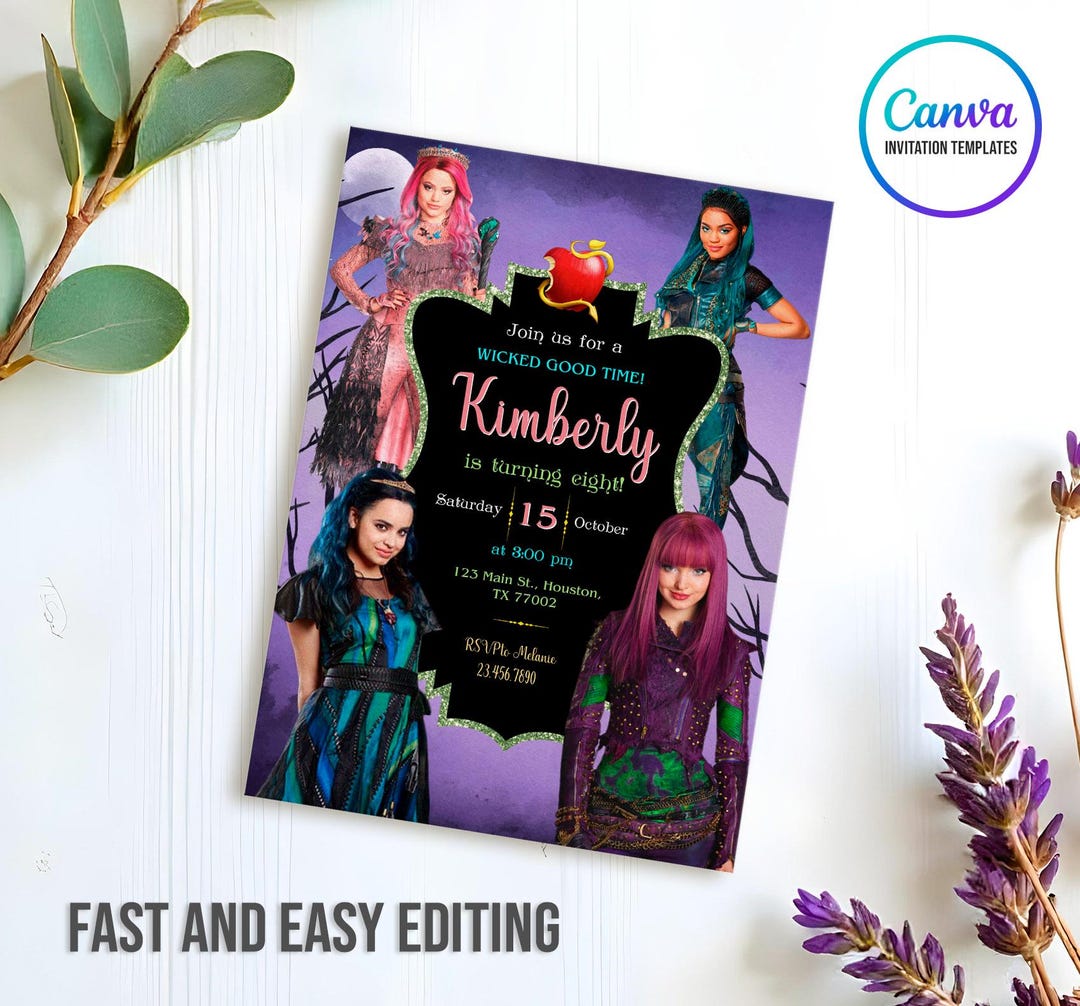 Descendants Invitation, Printable Editable Descendants Birthday Invite ...