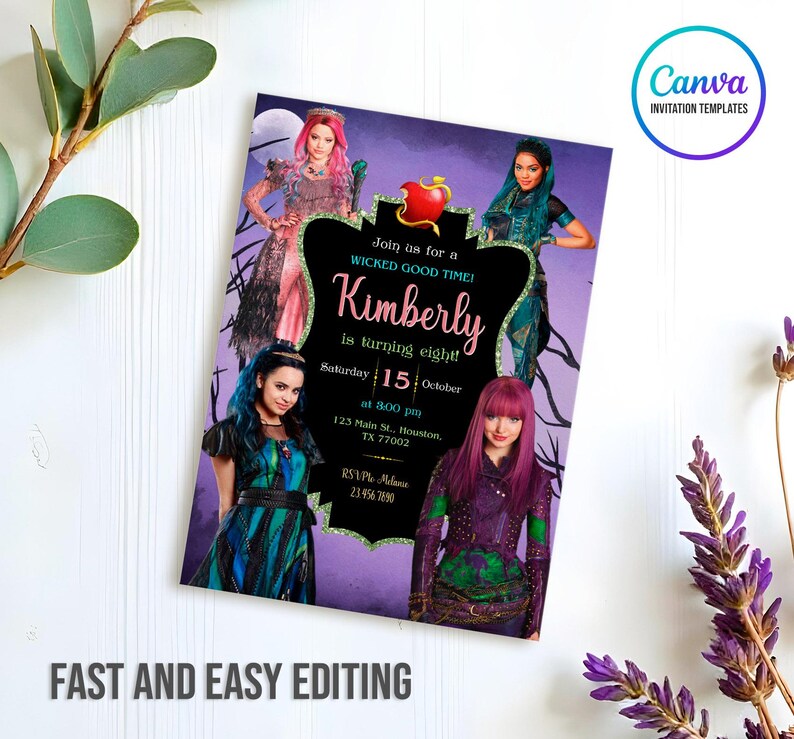 Descendants Invitation, Printable Editable Descendants Birthday Invite ...