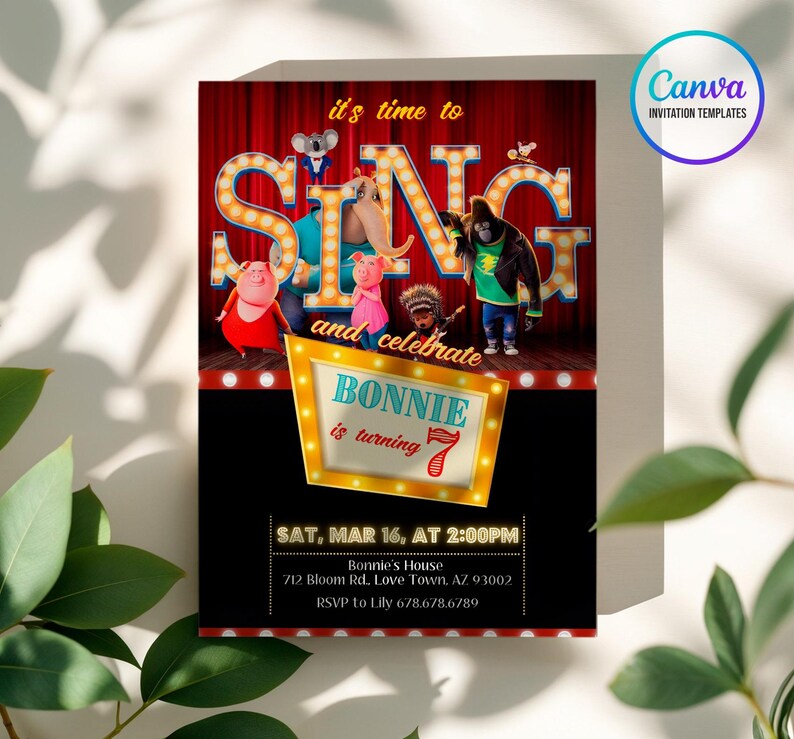 Editable Singer Invitation, Printable Sing 2 Birthday Invitation ...