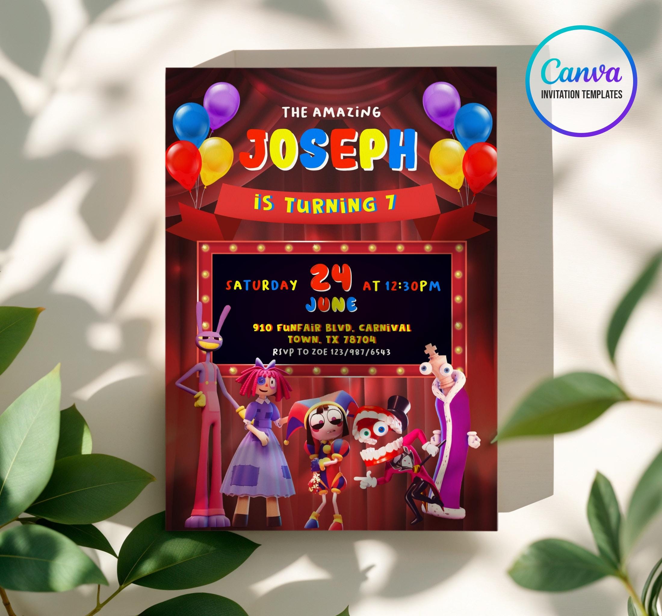 Amazing Digital Circus Invitation, Printable Editable Digital Circus ...