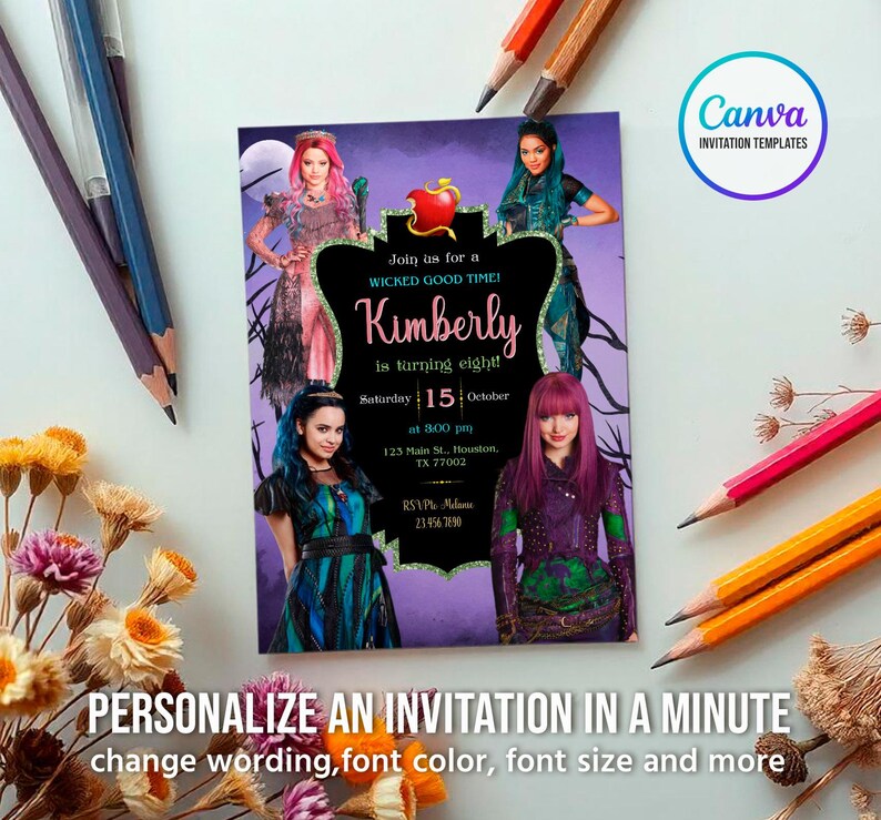 Descendants Invitation, Printable Editable Descendants Birthday Invite ...