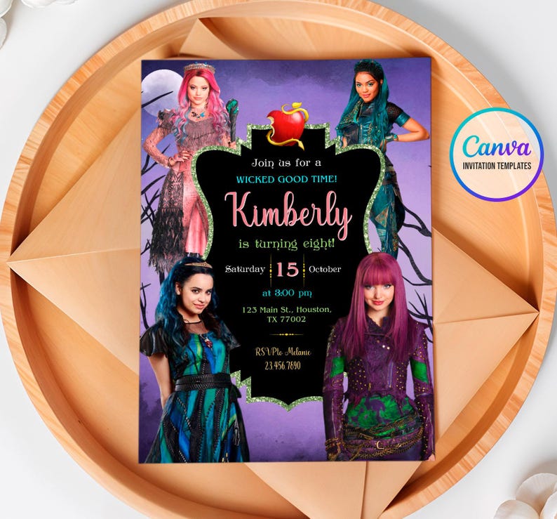 Descendants Invitation, Printable Editable Descendants Birthday Invite ...