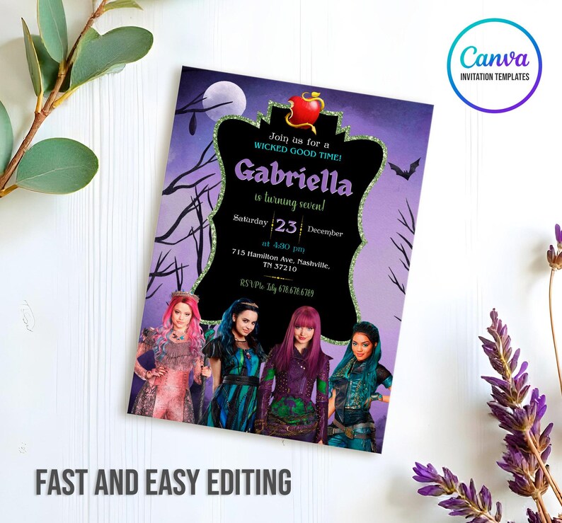 Descendants Invitation, Printable Editable Descendants Birthday Invite ...