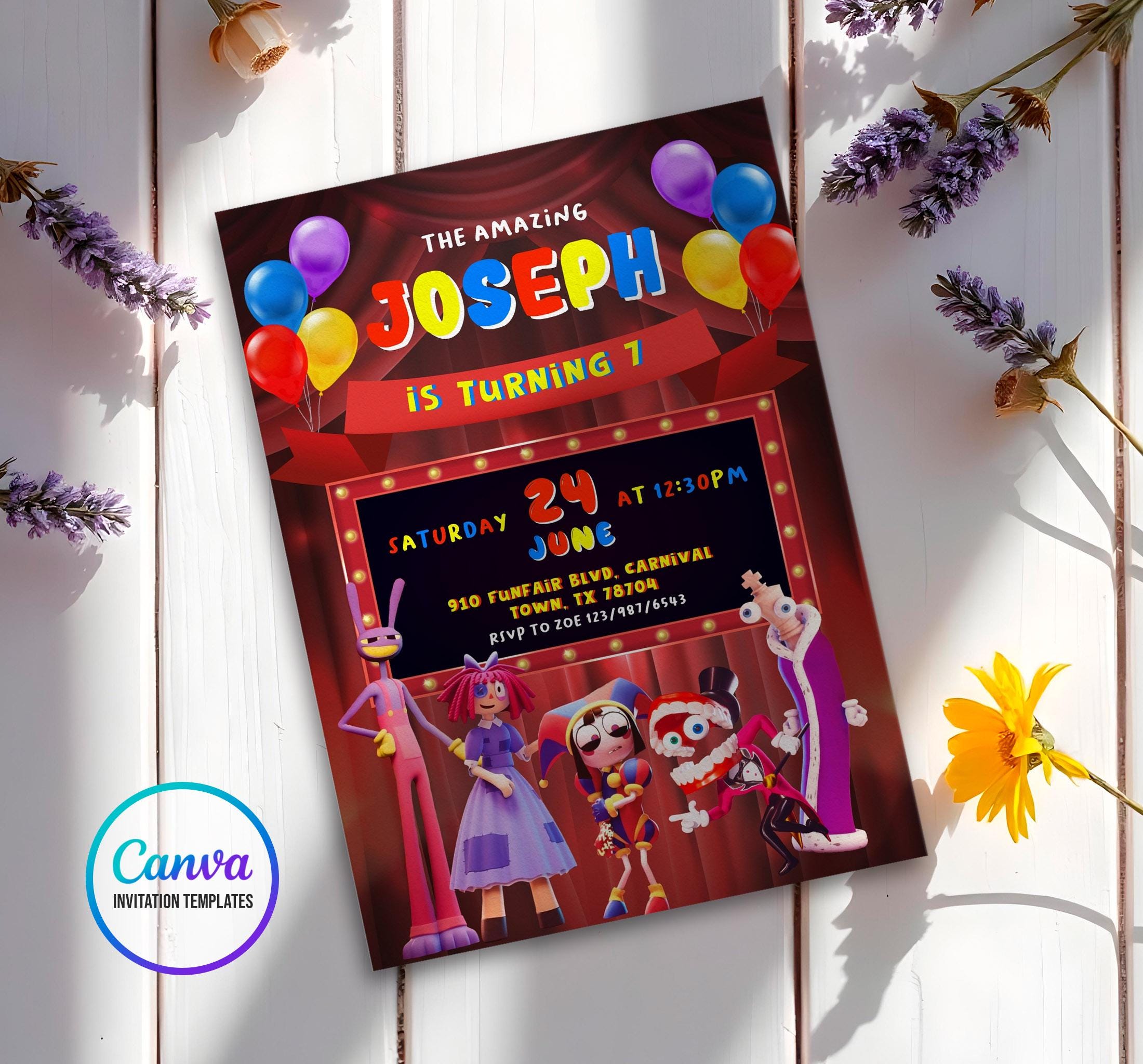 Amazing Digital Circus Invitation, Printable Editable Digital Circus ...