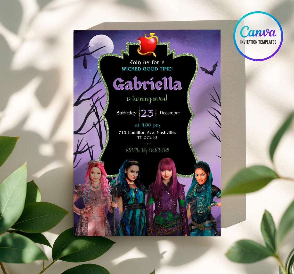 Descendants Invitation, Printable Editable Descendants Birthday Invite ...