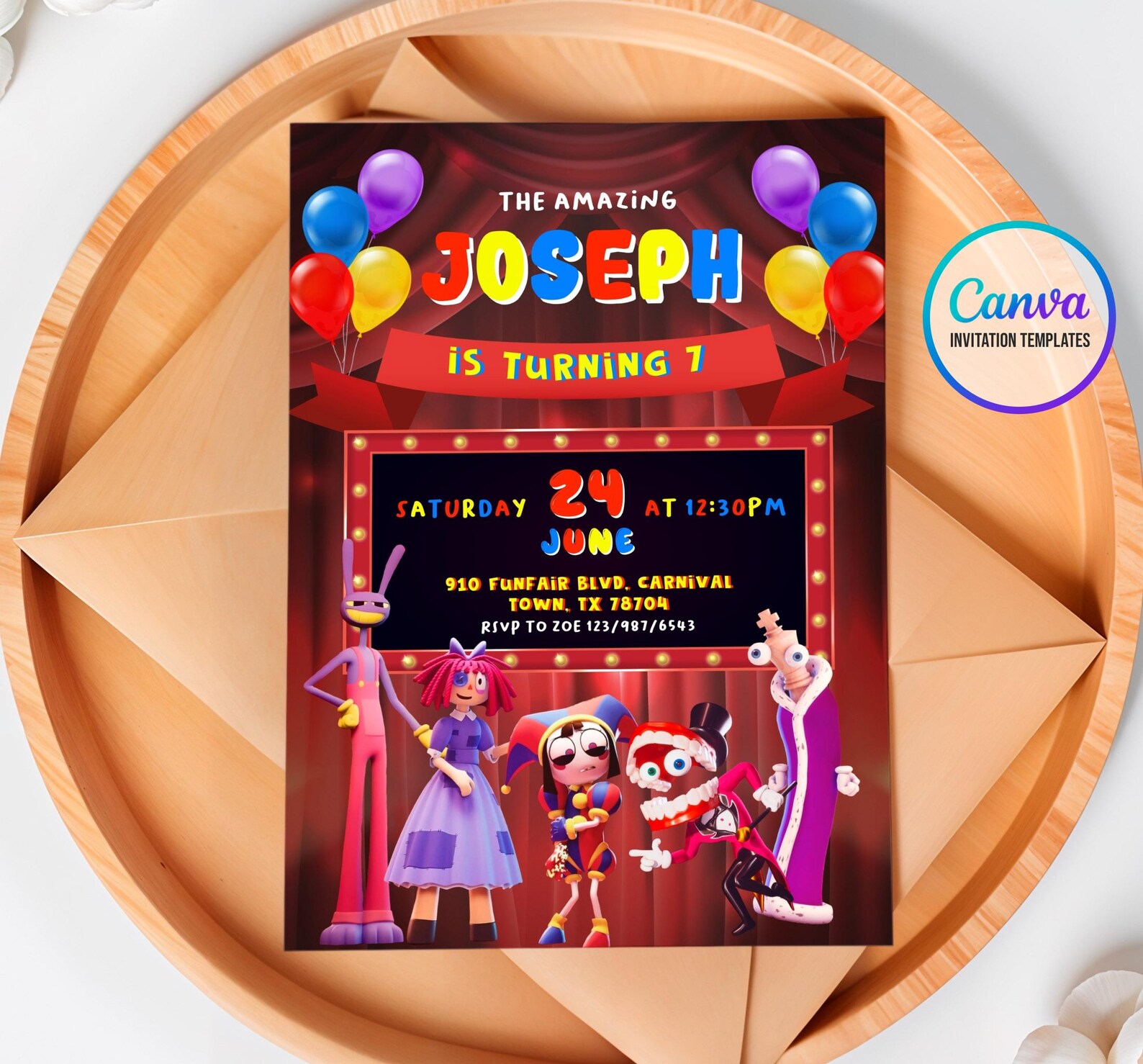 Amazing Digital Circus Invitation, Printable Editable Digital Circus ...