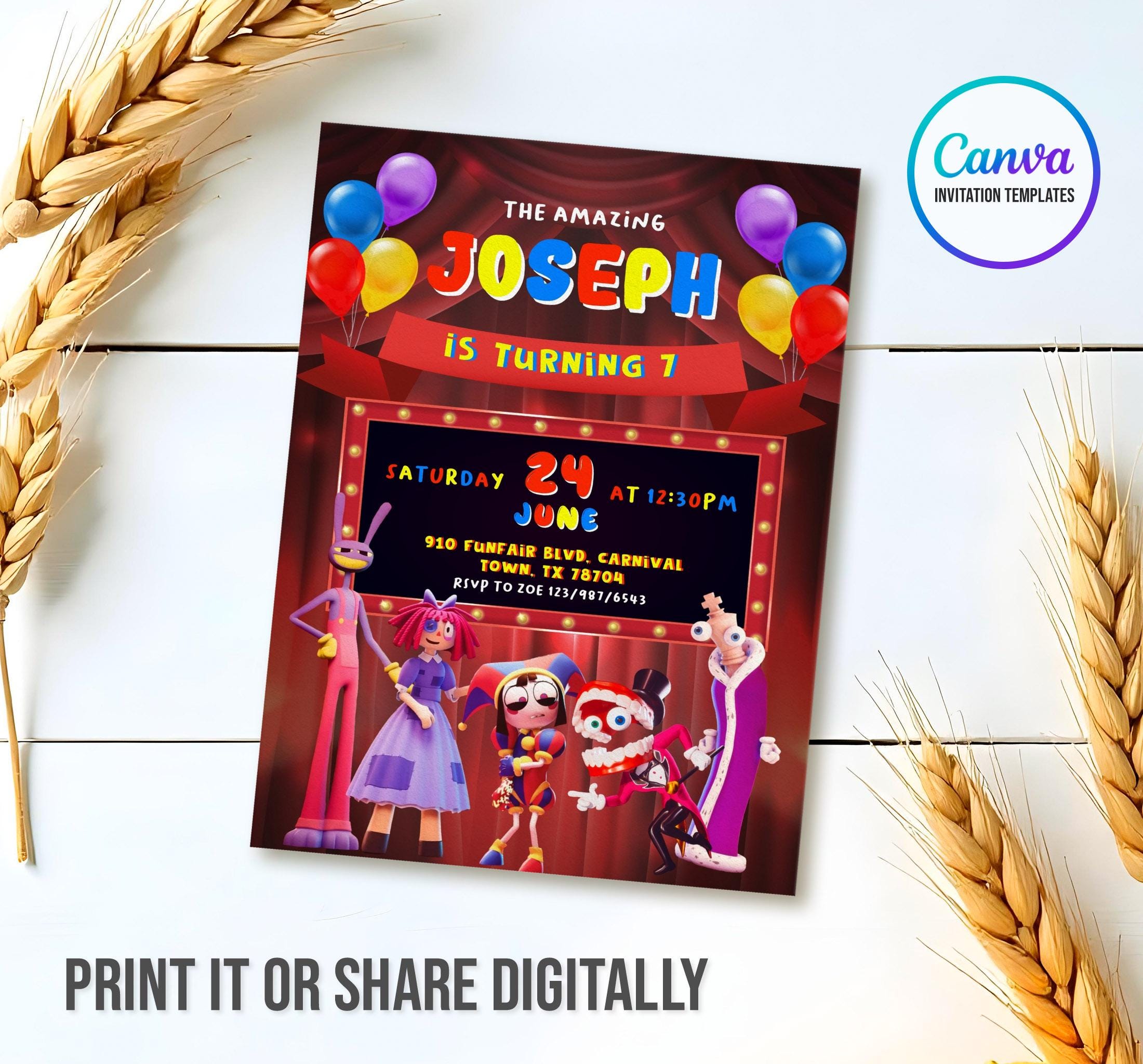 Amazing Digital Circus Invitation, Printable Editable Digital Circus ...