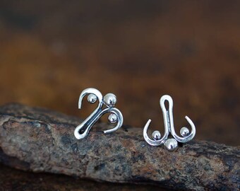 Tiny sterling silver stud earrings Mini abstract earrings | Etsy