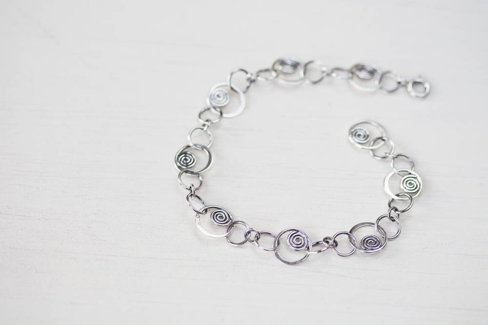 Unique Silver Links Chain Bracelet, Solid Sterling Silver Chain ...