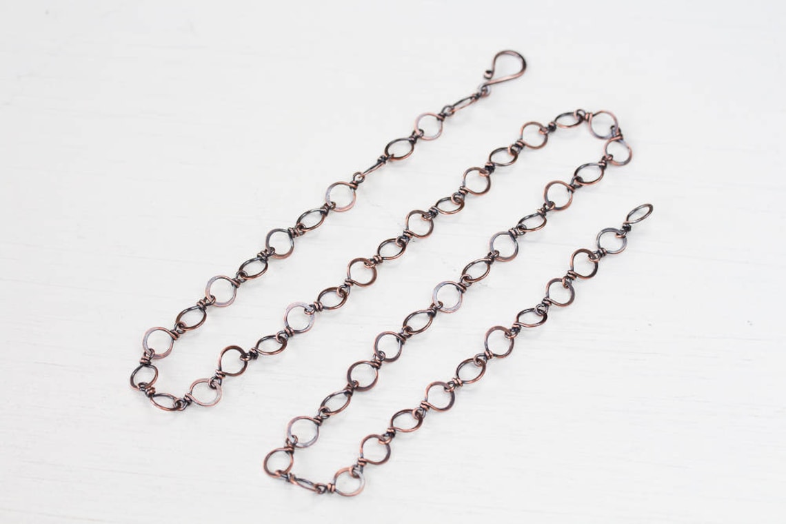 Handmade Copper Chain Necklace Wire Wrapped Hammered Circle - Etsy