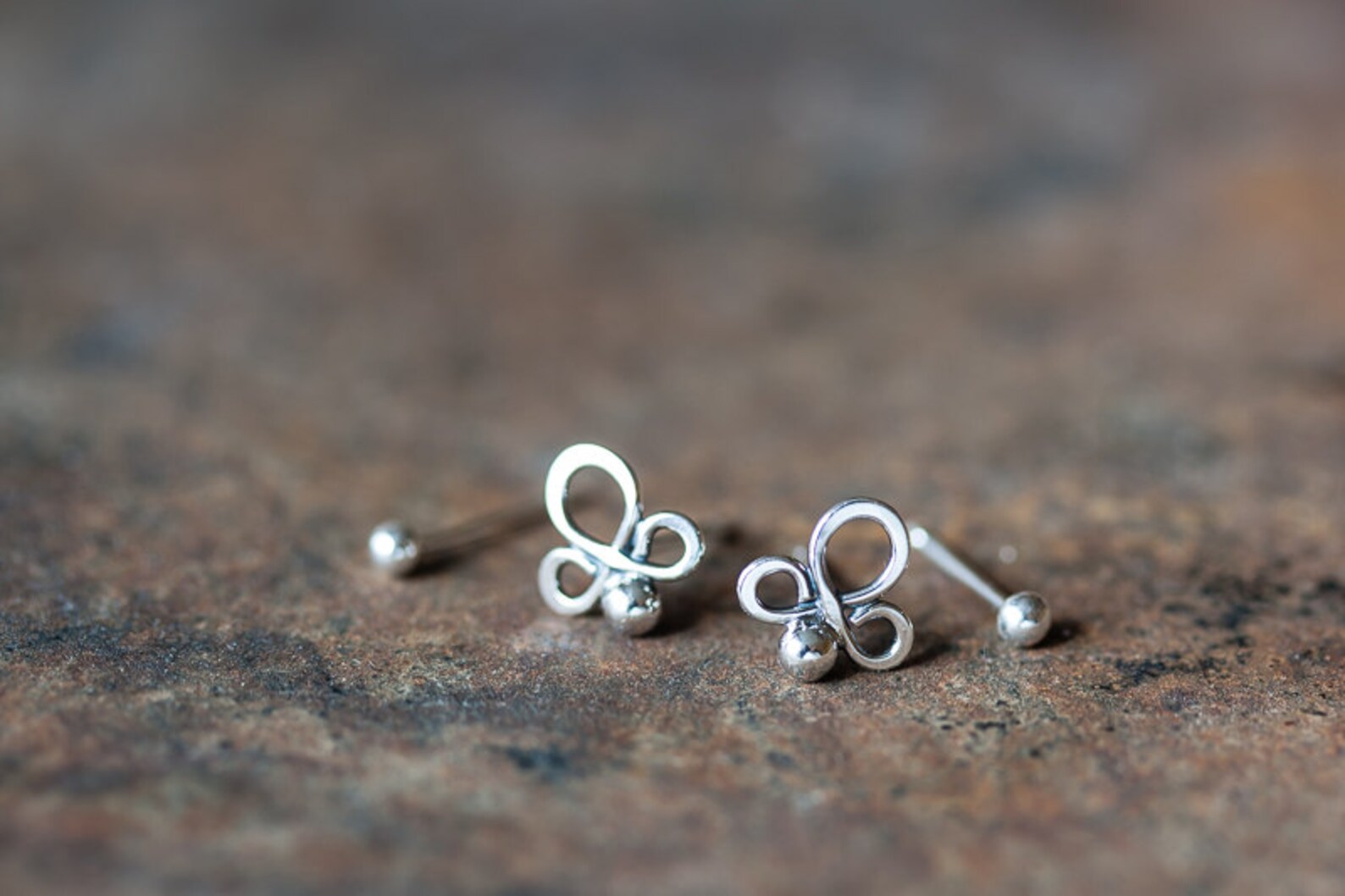 Double Piercing Earring Set, Abstract Sterling Silver Earrings, Tiny ...