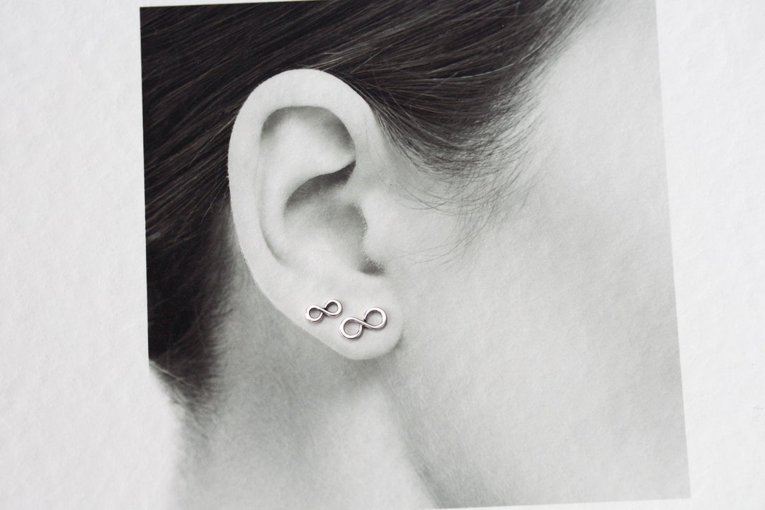 Handmade Infinity Stud Earring Set for Double Piercing, Two Pairs of ...