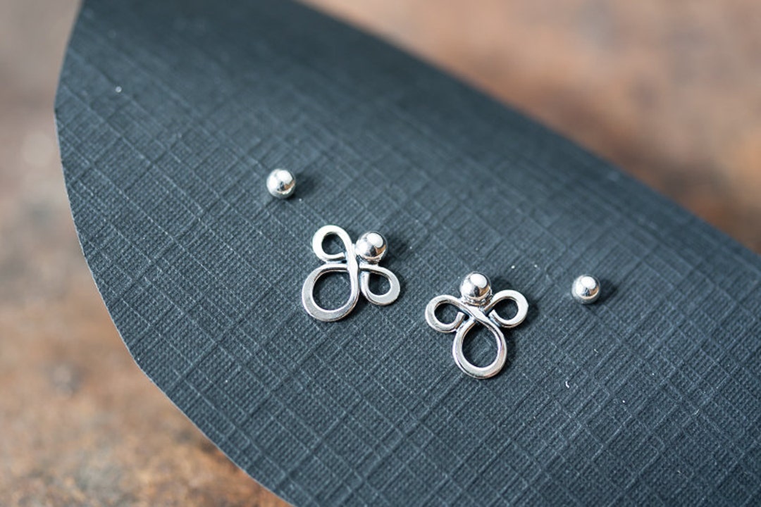 Double Piercing Earring Set, Abstract Sterling Silver Earrings, Tiny ...