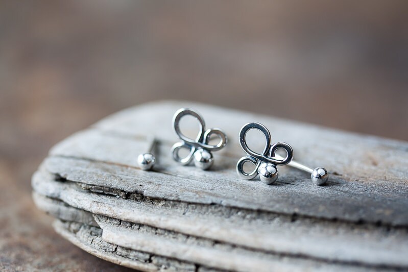 Double Piercing Earring Set Abstract Sterling Silver | Etsy