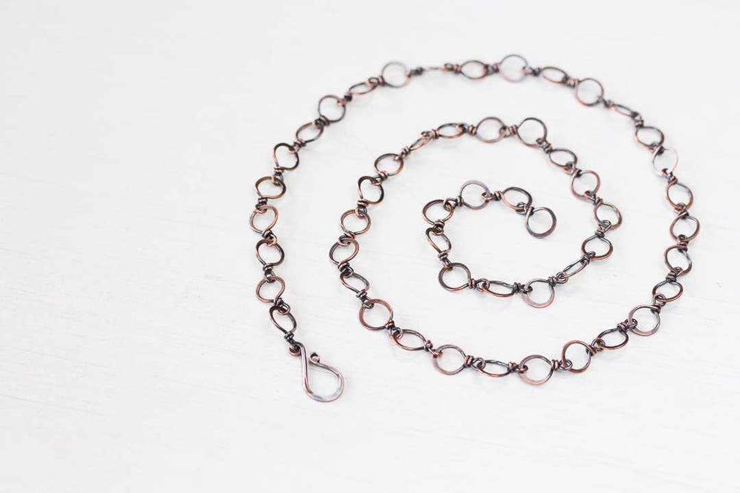 Handmade Copper Chain Necklace, Wire Wrapped Hammered Circle Links ...