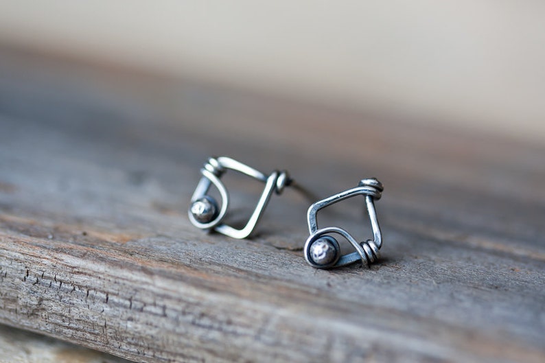 Small Unique Silver Earrings - Tiny Sterling Silver Earrings, Wire ...