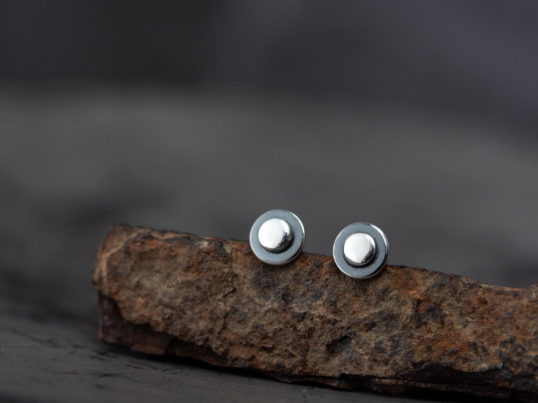 Very Tiny 4.5mm Round Layered Disc Studs, Teeny Tiny Minimalist ...