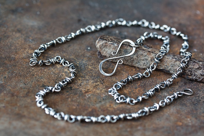 Unique Sterling Silver Chain Necklace Handcrafted Oxidized - Etsy
