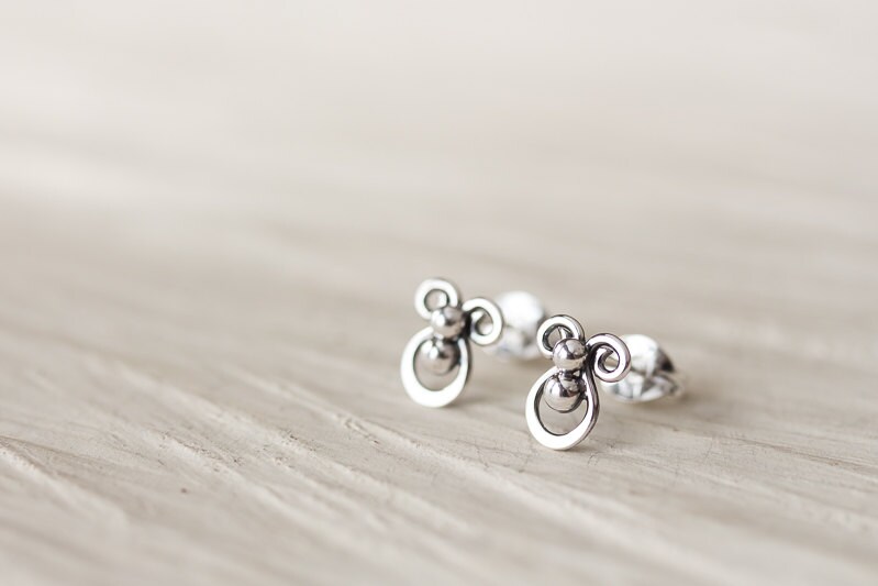 Tiny sterling silver stud earrings Mini abstract earrings | Etsy