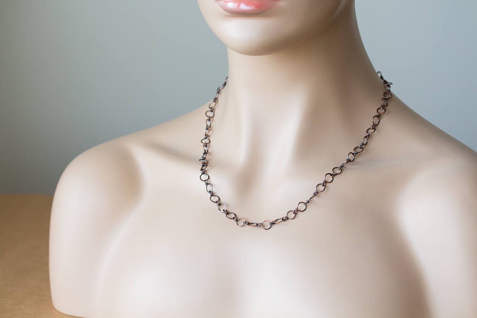 Handmade Copper Chain Necklace Wire Wrapped Hammered Circle - Etsy