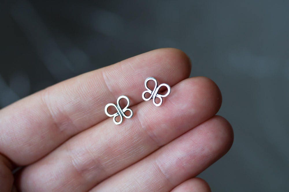 Minimalist Butterfly Stud Earrings, 9mm Small Butterfly Earrings, Wire ...