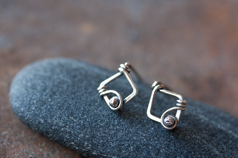 Small Unique Silver Earrings - Tiny Sterling Silver Earrings, Wire ...