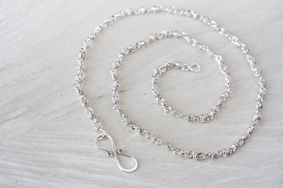 Artisan Handmade Sterling Silver Chain Necklace, Wire Wrapped Bright ...