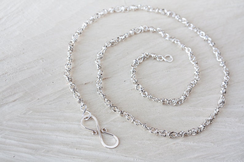 Artisan Handmade Sterling Silver Chain Necklace, Wire Wrapped Bright ...