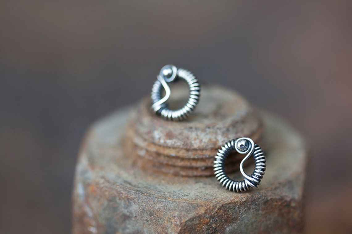 Unique Stud Earrings for Man or Woman Tiny Wire Wrapped - Etsy