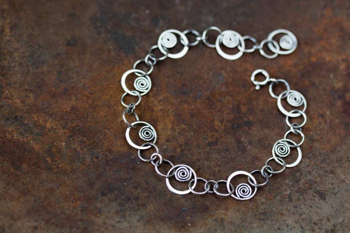 Unique Silver Links Chain Bracelet, Solid Sterling Silver Chain ...