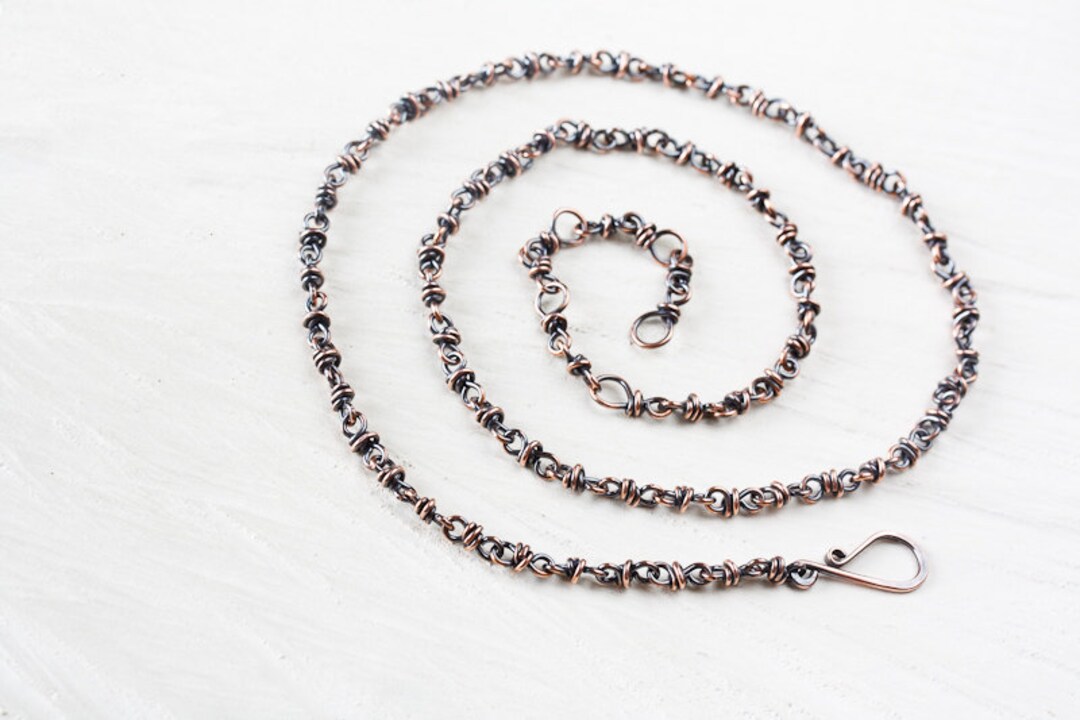 Handmade Adjustable Copper Chain for Pendant, Wire Wrapped Links Solid ...