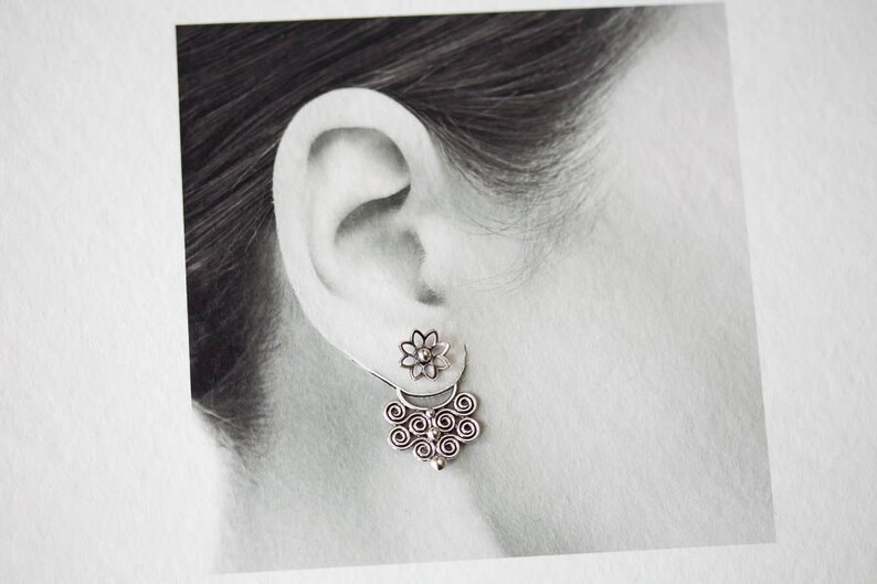 Bigger Artisan Handcrafted Silver Ear Jacket, Sterling Silver Front and ...