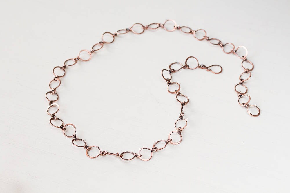 Large Hammered Copper Links Chain Necklace, Wire Wrapped Circle Links ...