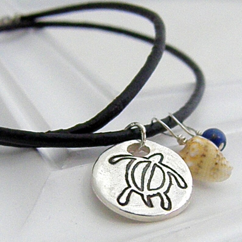 Sea Turtle Necklace Hand Stamped Silver With Leather Cord on - Etsy