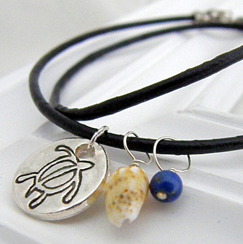 Sea Turtle Necklace Hand Stamped Silver With Leather Cord on - Etsy