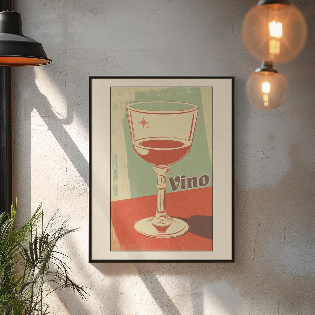 Retro Wine Art Print - Mid-century Modern Vino Poster for Kitchen or ...