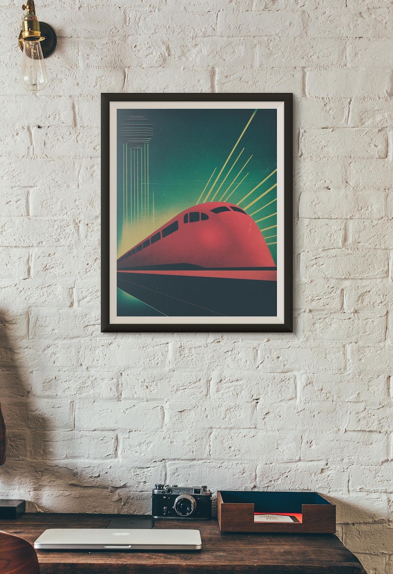 Retro Futurism, Train, Art Deco Poster, Vintage Railway Travel Print ...