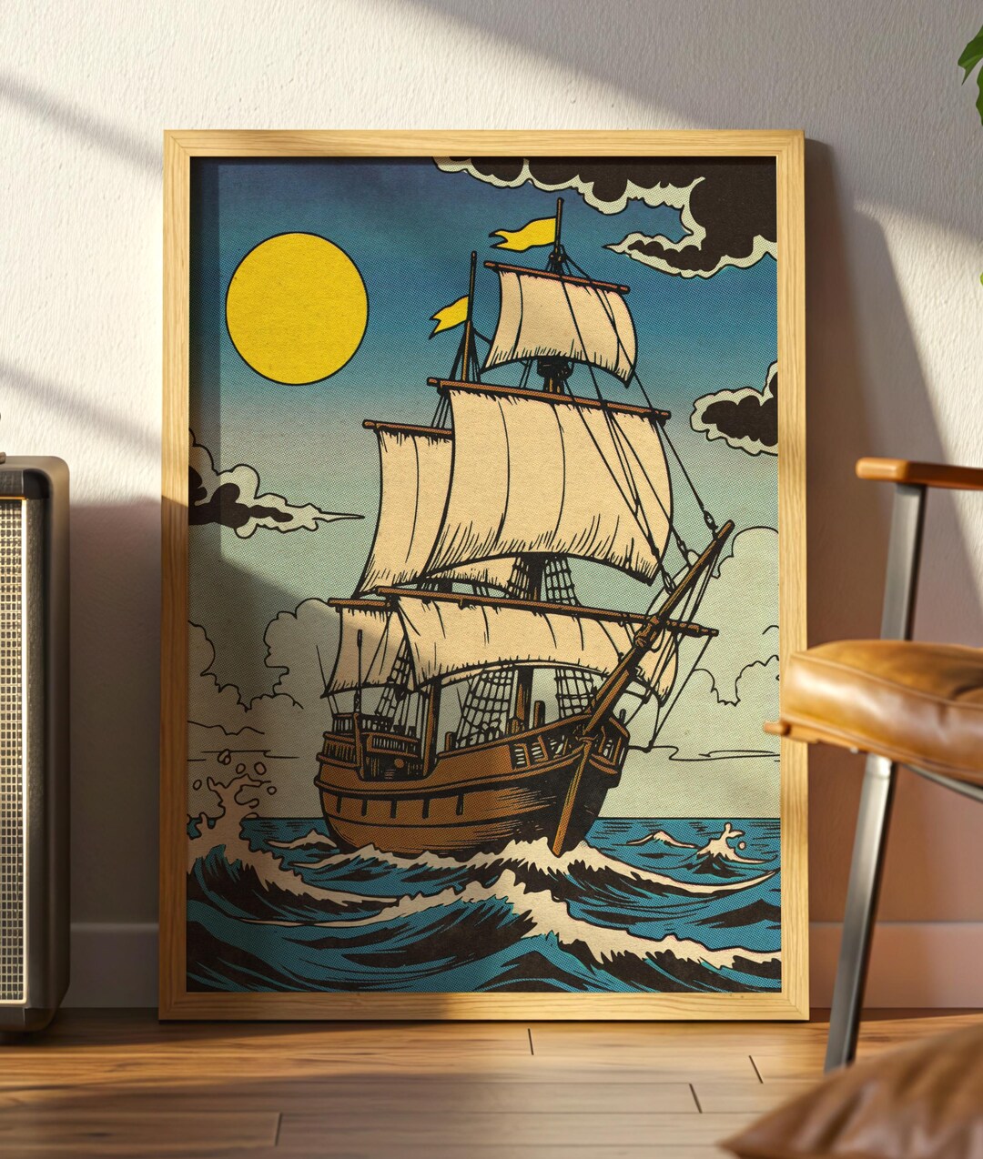 Vintage Sailing Ship Poster: Retro Nautical Wall Art, Comic Style - Etsy
