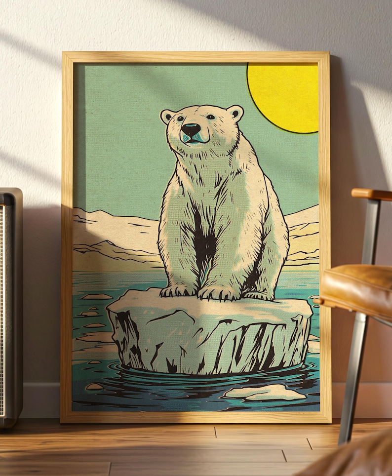 Vintage Polar Bear Poster – Retro Comic Style Arctic Climate Artwork - Etsy