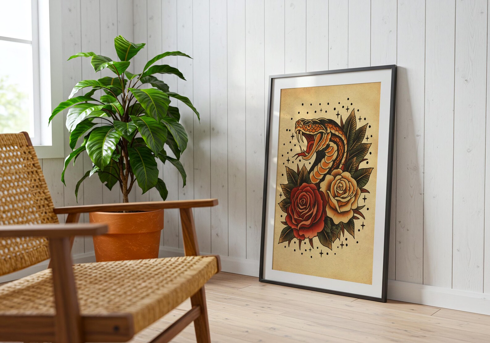 Traditional Cobra Tattoo Flash Digital Download, Cobra & Roses Design ...