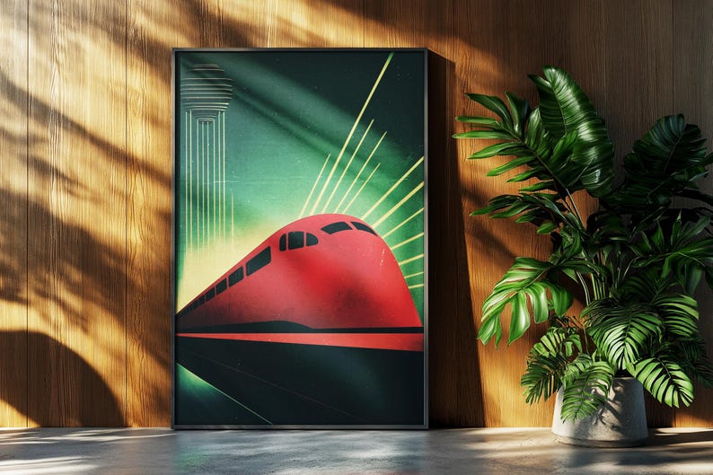 Retro Futurism, Train, Art Deco Poster, Vintage Railway Travel Print ...
