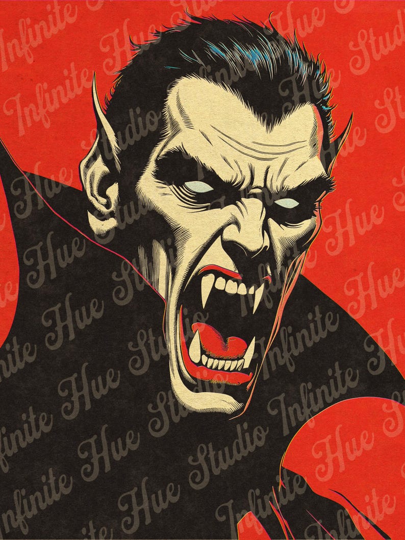 Retro Dracula Poster: Bold Red & Black Vampire, Vintage Comic Style - Etsy