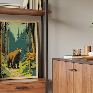 Vintage Bear Forest Print: Retro Wilderness Wall Art - Etsy