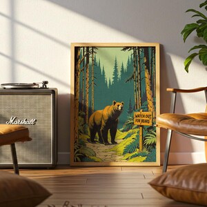 Vintage Bear Forest Print: Retro Wilderness Wall Art - Etsy