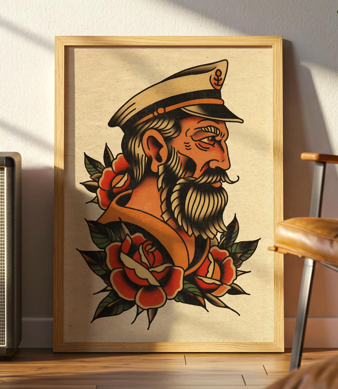 American Traditional Sailor Tattoo, Bold Flash Art Print With Roses ...