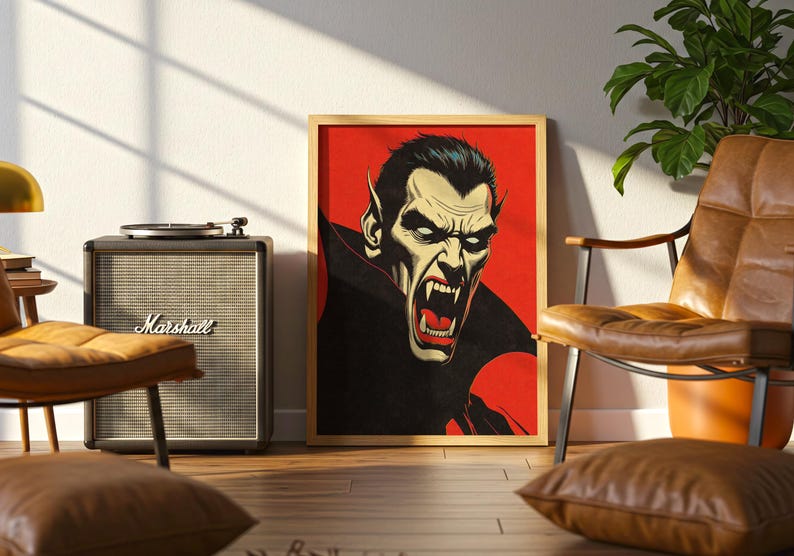 Retro Dracula Poster: Bold Red & Black Vampire, Vintage Comic Style - Etsy