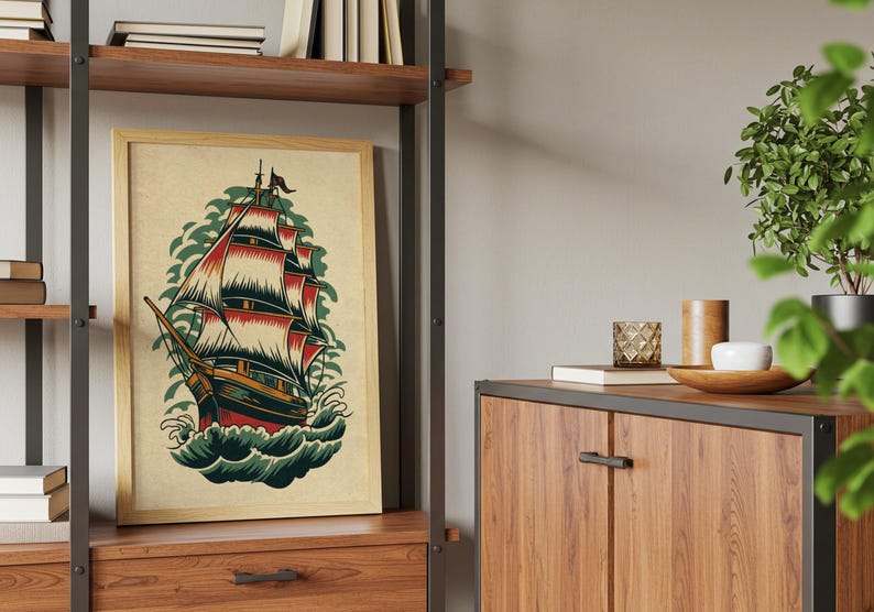 Sailor Ship Tattoo Art Print: Classic Nautical Flash Artwork - Etsy
