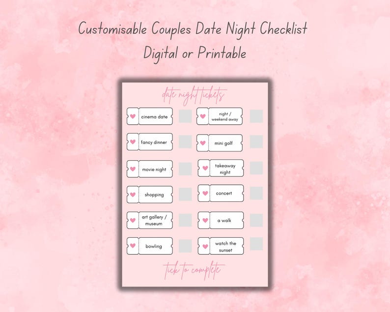 Couples Date Night Checklist Digital or Printable for Romantic Fun - Etsy